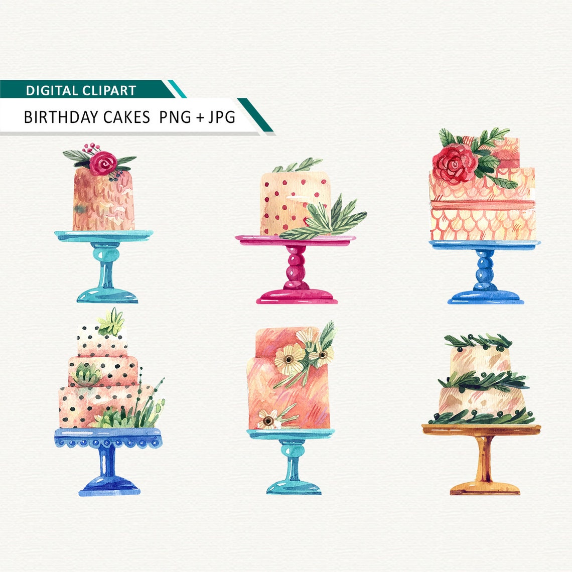 Watercolor Cake Clipart Birthday Cake Clip Art Watercolor - Etsy