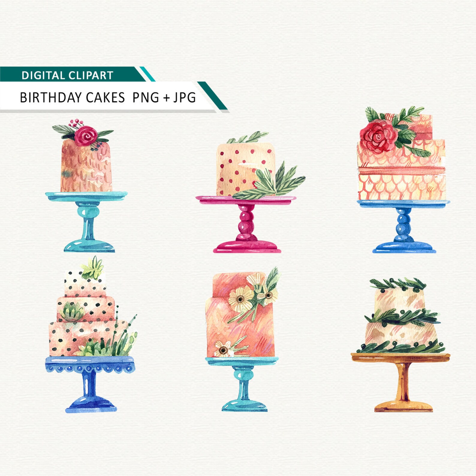Watercolor Cake Clipart Birthday Cake Clip Art Watercolor - Etsy