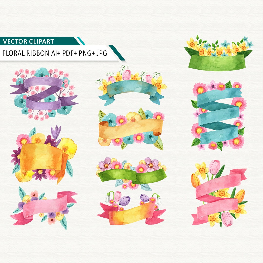 Floral Banner Clipart Ribbon Watercolor Ribbons Wedding Clip Art Ribbon ...