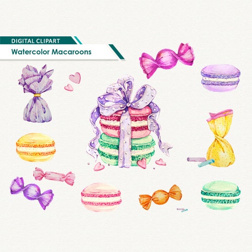 Watercolor Cotton Candy Digital Clip Art Set Instant Download | Etsy