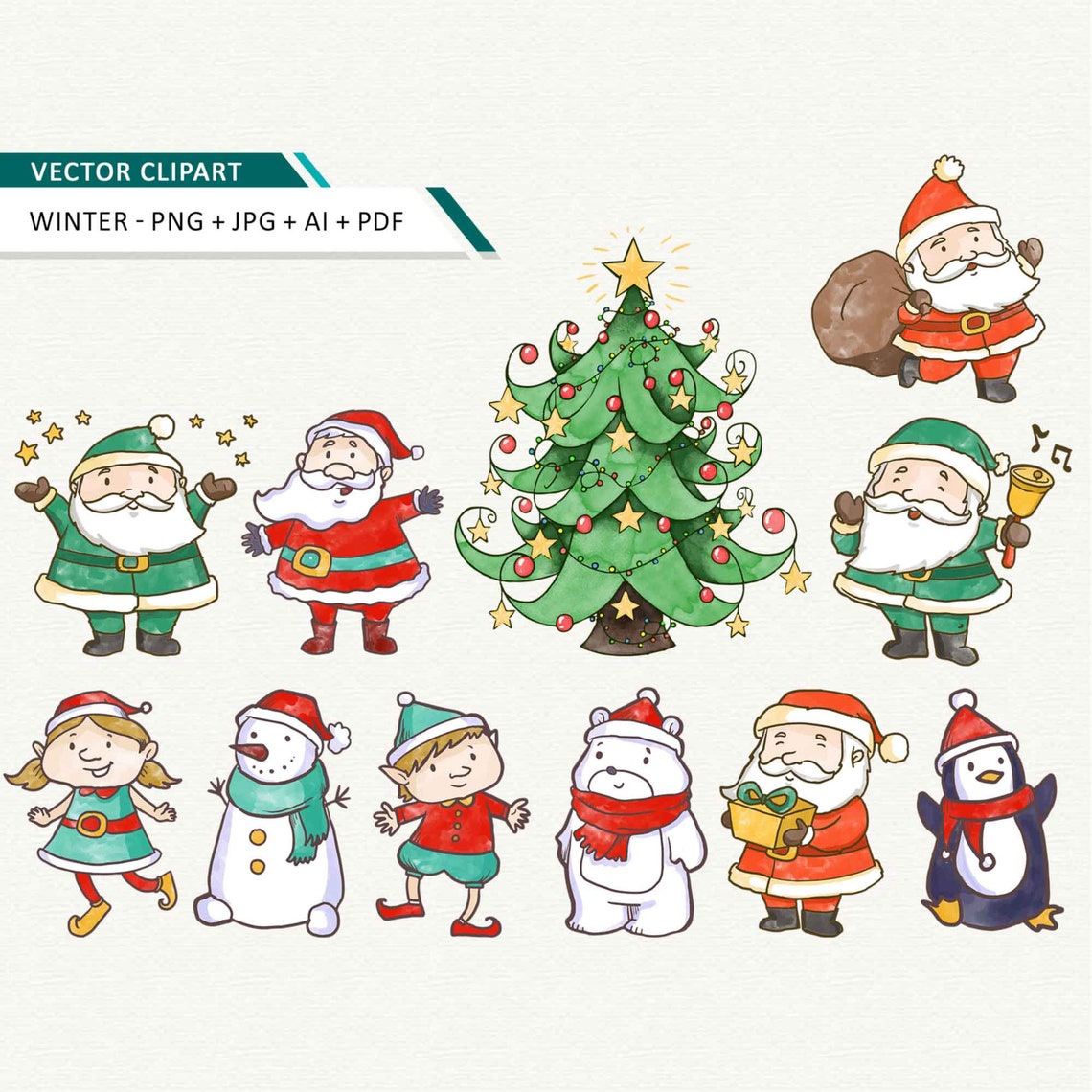 Watercolor Christmas Clipart Winter Holiday Vector Clipart - Etsy