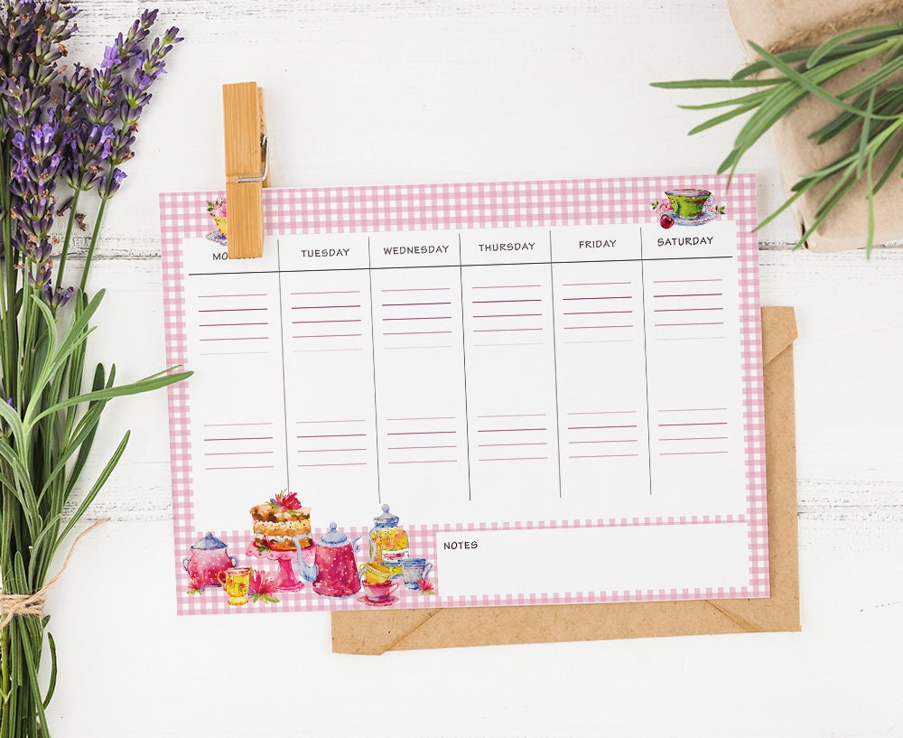 Weekly Planner Printable Tea Party Planner for Print Digital - Etsy