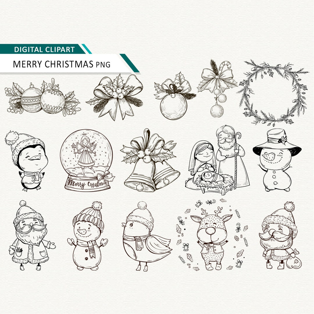 Christmas Clipart Christmas Digital Stamps Holly Set Clip Art Cute Xmas ...
