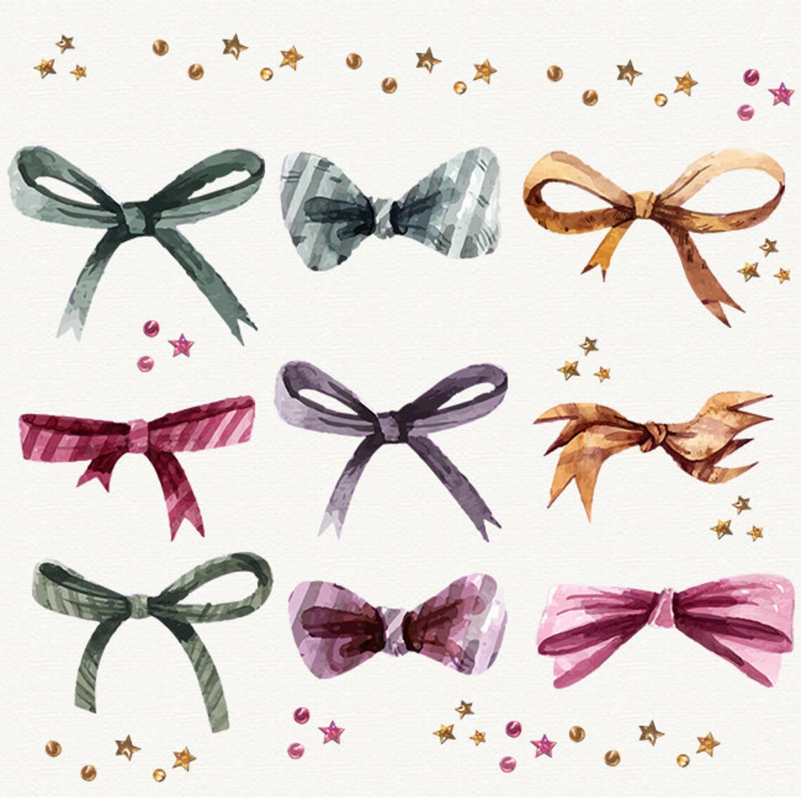 Bow Clipart Watercolor Bows Clip Art Ribbon Elements Instant | Etsy