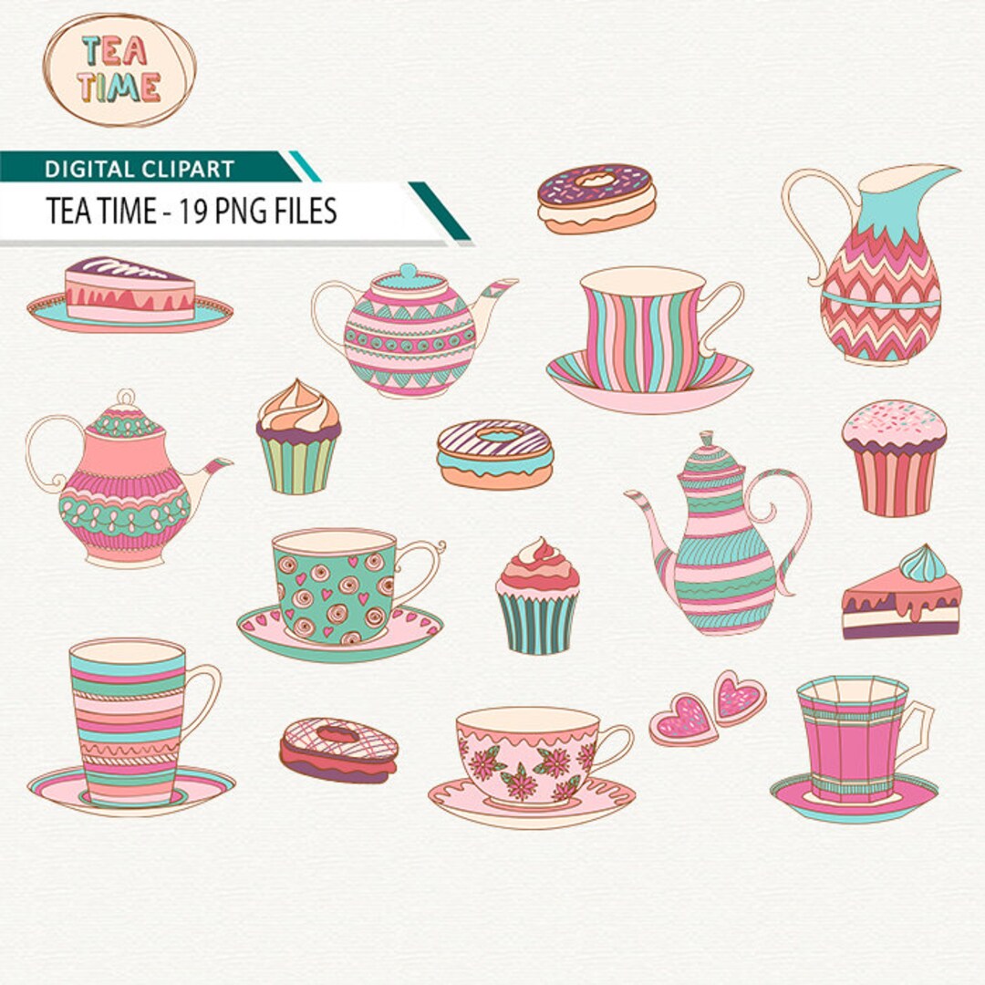 Tea Party Clipart Cupcake Clip Art Tea Time Teapot Printable Teacup ...