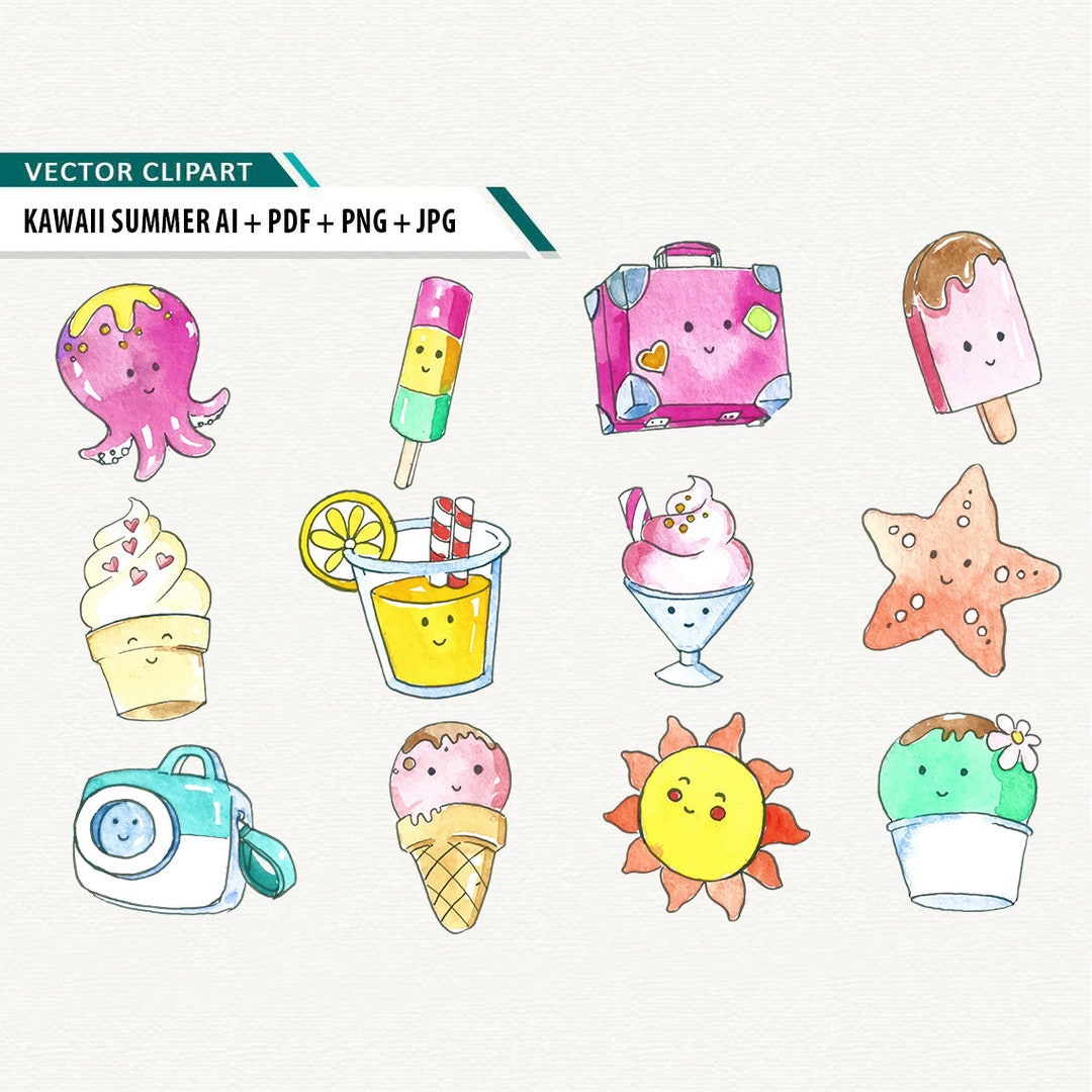 Summer Clipart Watercolor Ice Cream Instant Download Photo Camera ...