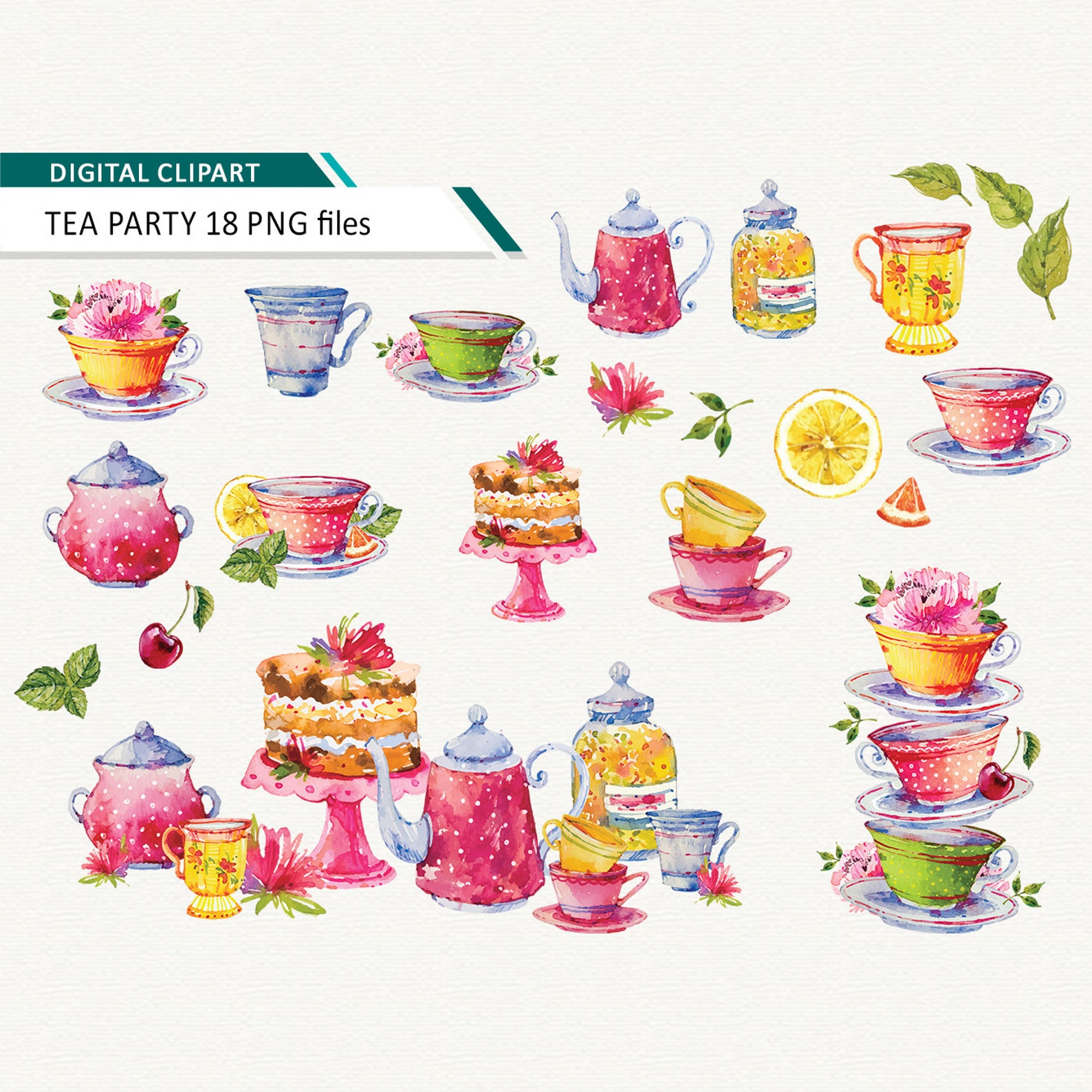 Tea Party Clipart Watercolor Teacup Teapot Bridal Shower Invitation Tea ...