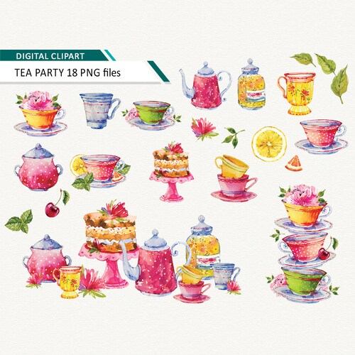 Tea Party Clipart Watercolor Teacup Teapot Bridal Shower | Etsy