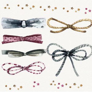 Bow Clipart Watercolor Bows Clip Art Ribbon Elements Instant Download ...