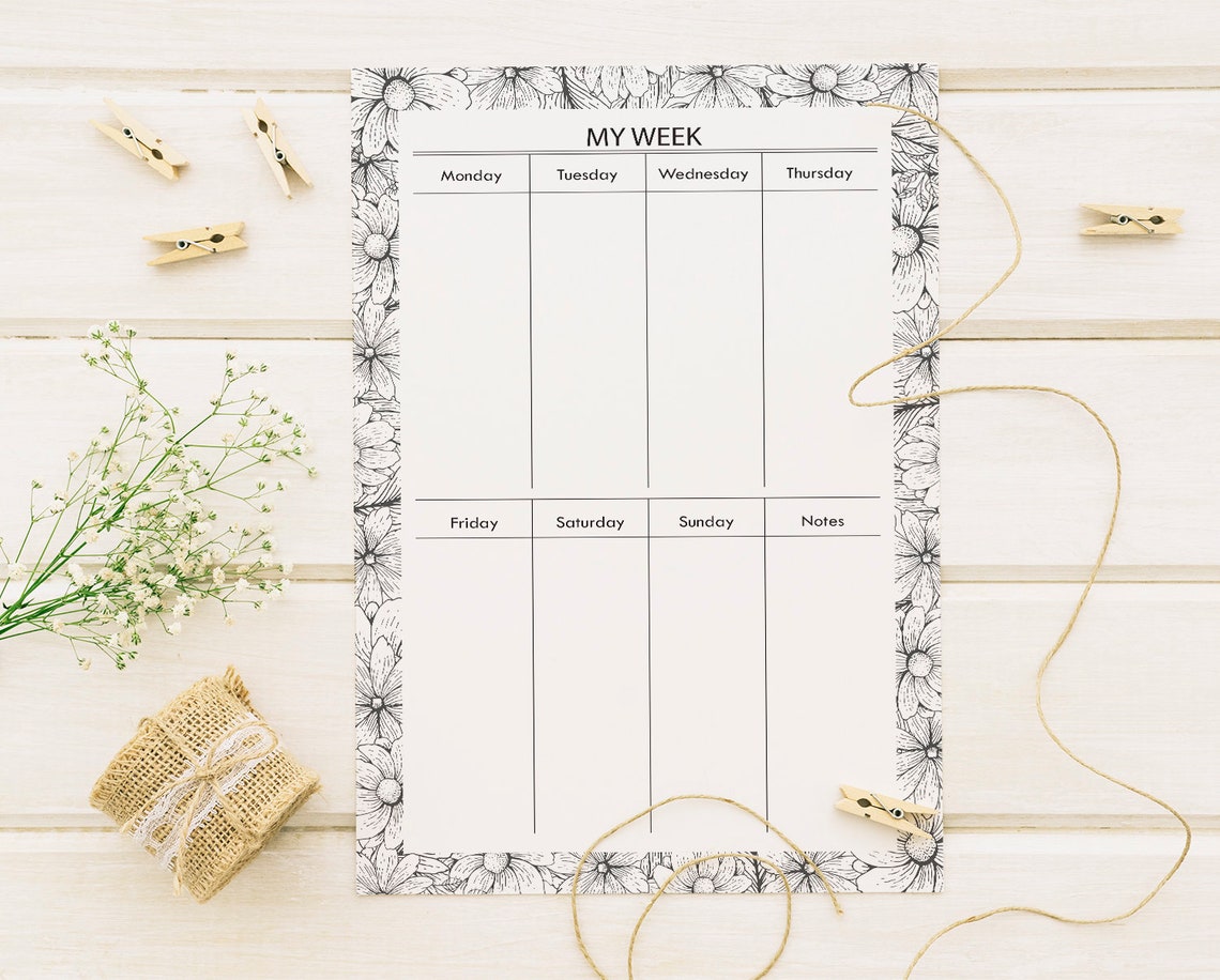 Coloring Planner Weekly Planner Printable Floral Planner - Etsy