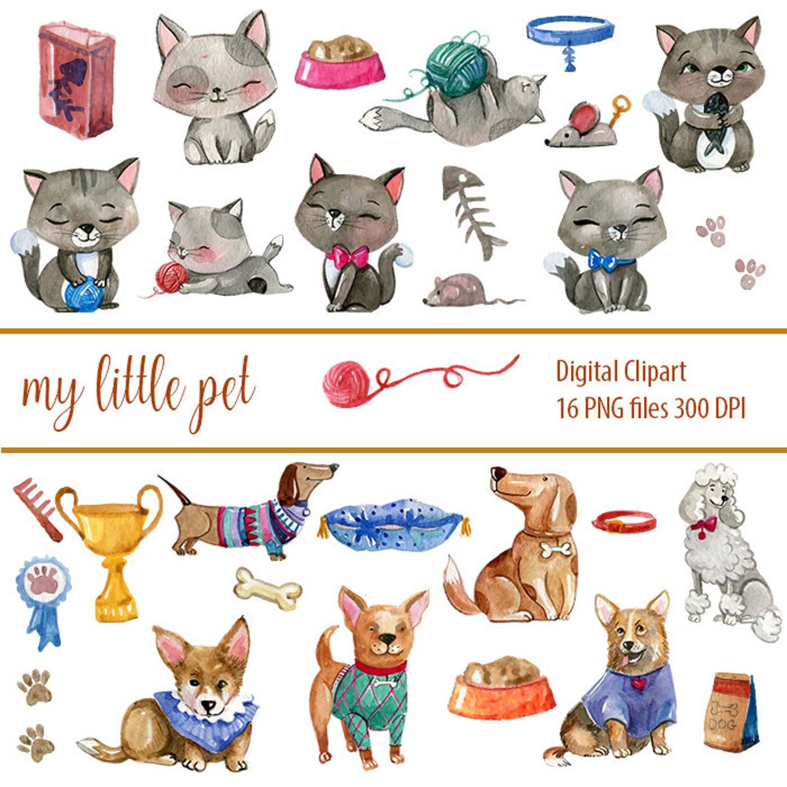 Watercolor Pets Clip Art Dog Clip Art Cat Clip Art | Etsy