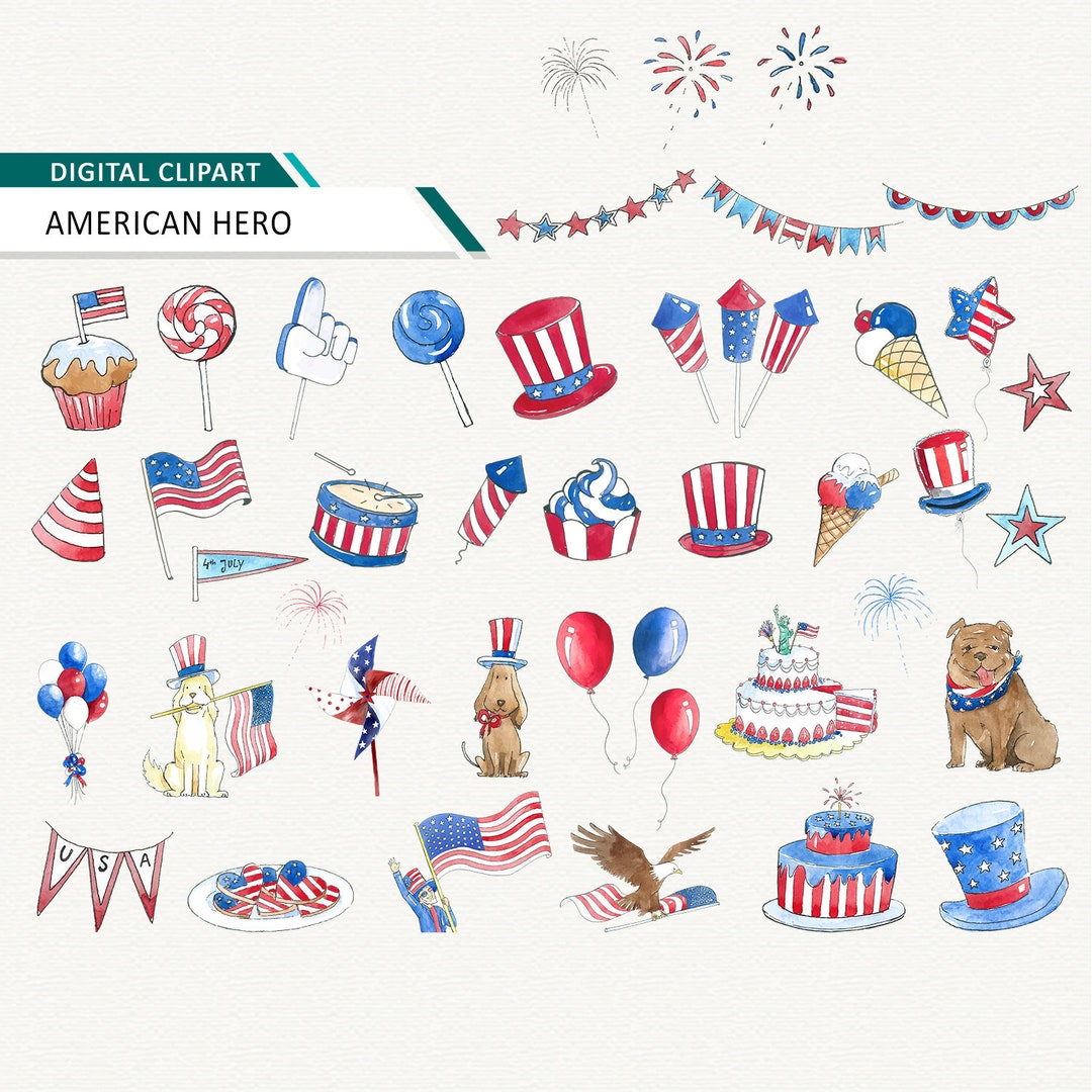 Watercolor America Clip Art Independence Day Vector Clipart 4th July ...