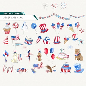 Watercolor America Clip Art Independence Day Vector Clipart 4th July ...