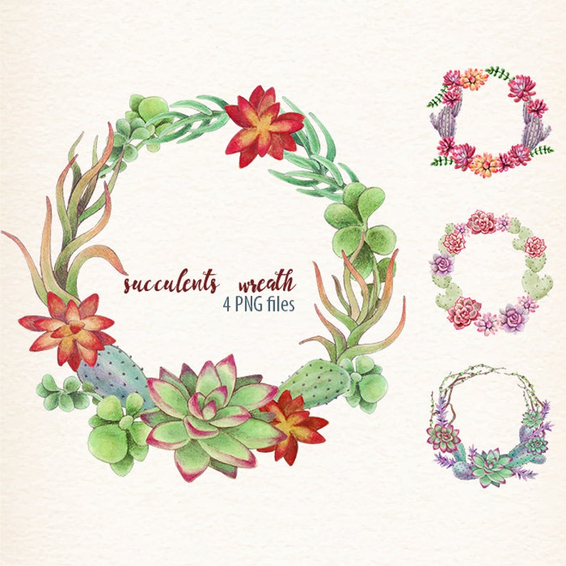 Succulents Wreath Watercolor Succulent Cactus Floral Wreath - Etsy