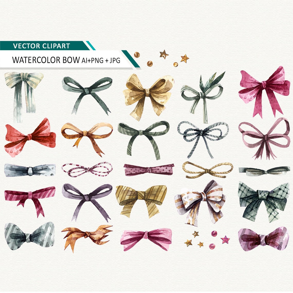 Bow Clipart Watercolor Bows Clip Art Ribbon Elements Instant | Etsy