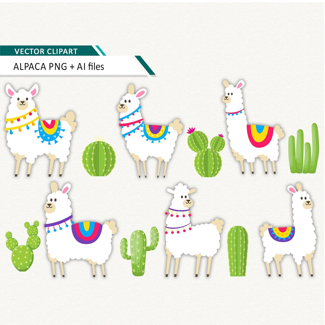 Alpaca Clipart Llama Vector Clip Art Vector Cactus Succulent Printables ...