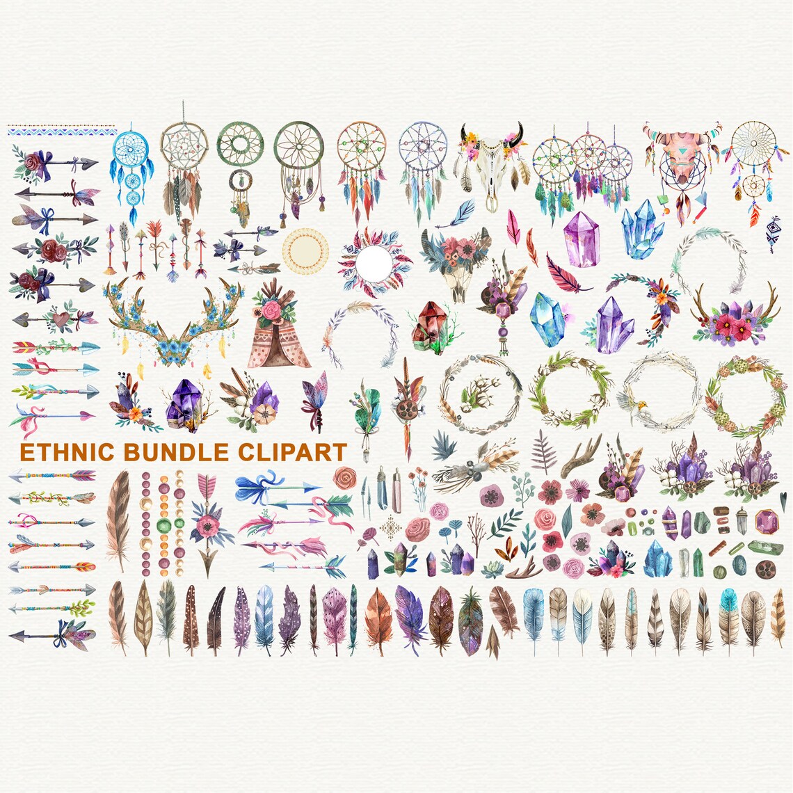 Ethnic Clipart Watercolor Tribal Bundle Clipart Instant | Etsy