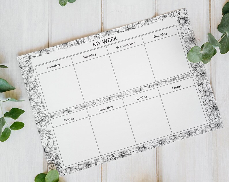 Weekly Planner Printable Coloring Weekly Calendar Doodle - Etsy