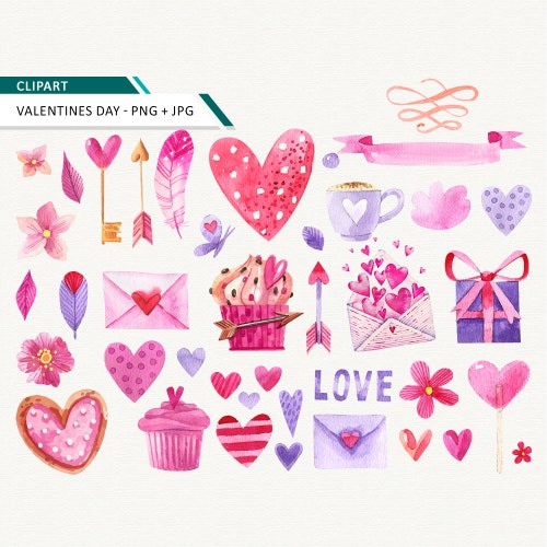Watercolor Valentine Clipart Love Clip Art Romantic - Etsy