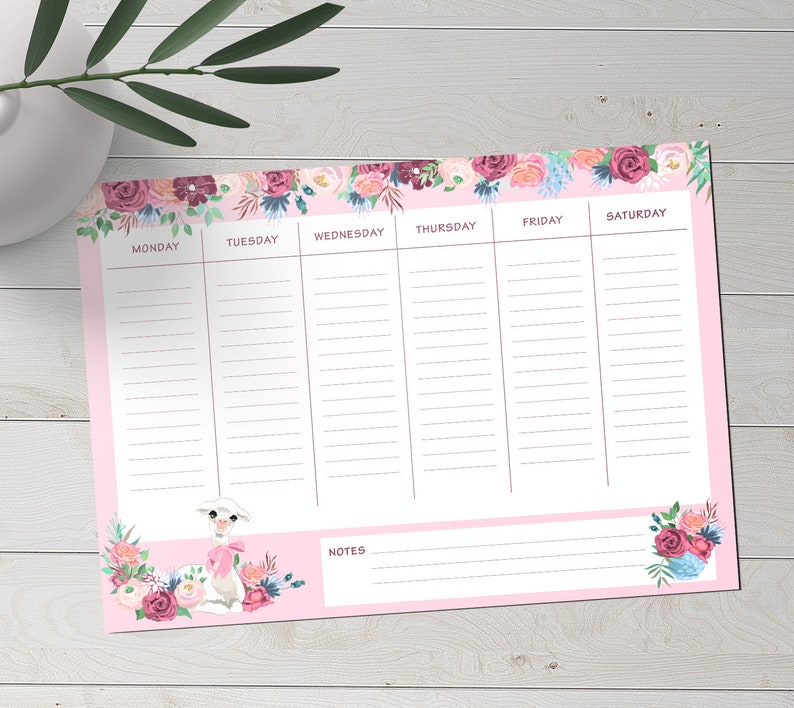 Weekly Planner Printable Floral Weekly Calendar Alpaca - Etsy