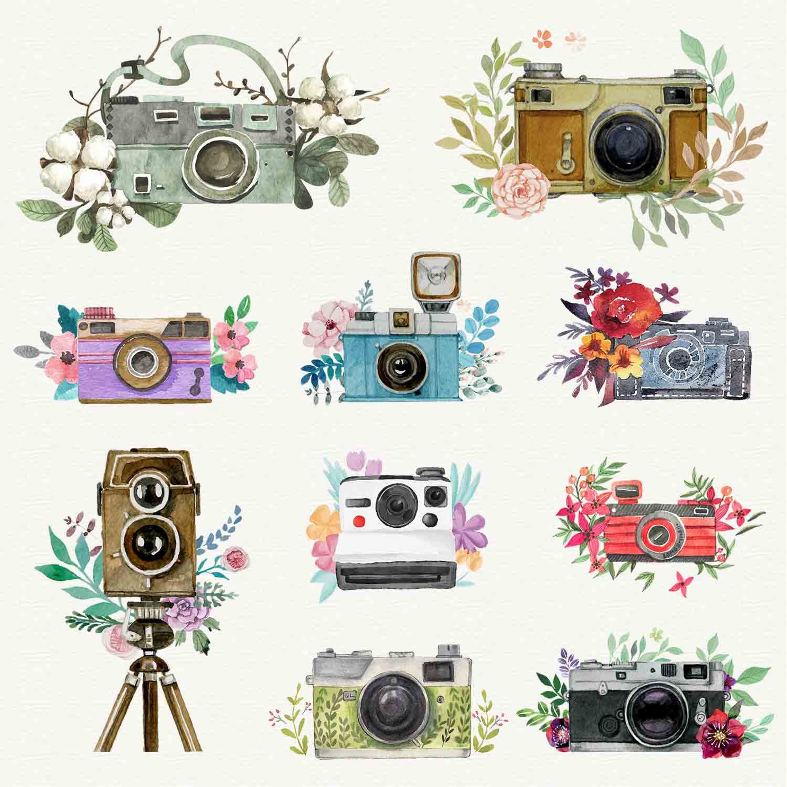 Watercolor Camera Clipart Bundle Vintage Photo Camera Clip | Etsy