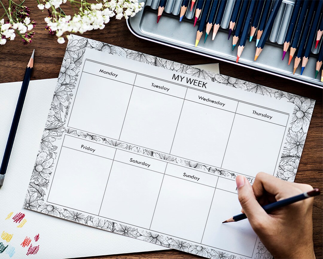 Weekly Planner Printable Coloring Weekly Calendar Doodle Template Daily ...