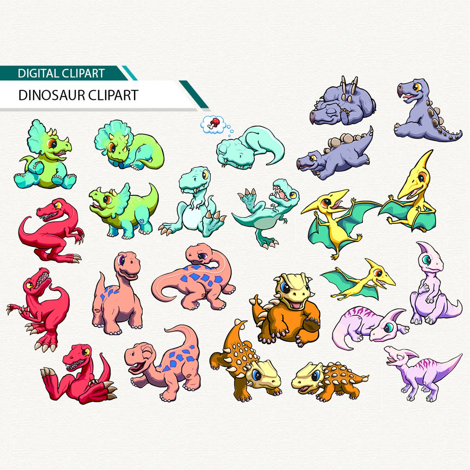 Dinosaur Clipart T Rex Stegosaurus Triceratops Dino Printable - Etsy