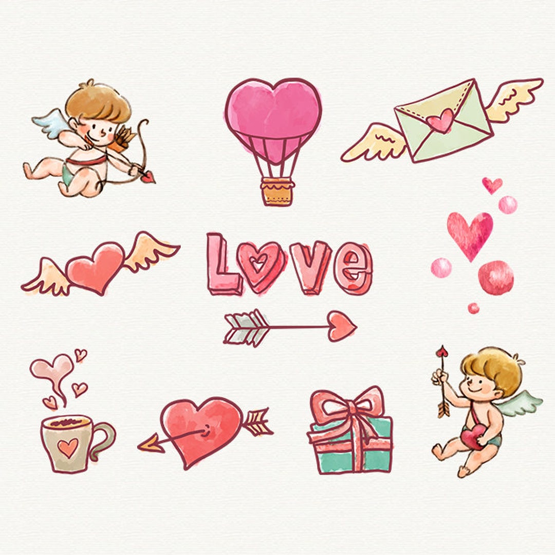 Valentine Clipart Love Clipart Watercolor Love Clipart Valentines Day ...