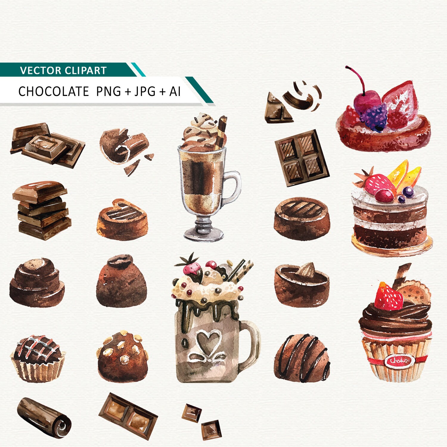 Chocolate clipart watercolor chocolate digital clipart Dessert | Etsy