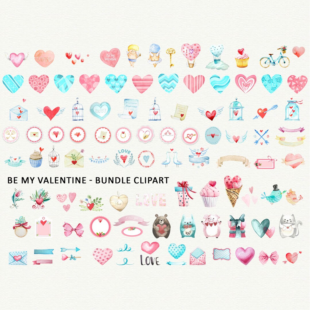 Watercolor Valentines Clipart Bundles Watercolor Love Clip Art - Etsy
