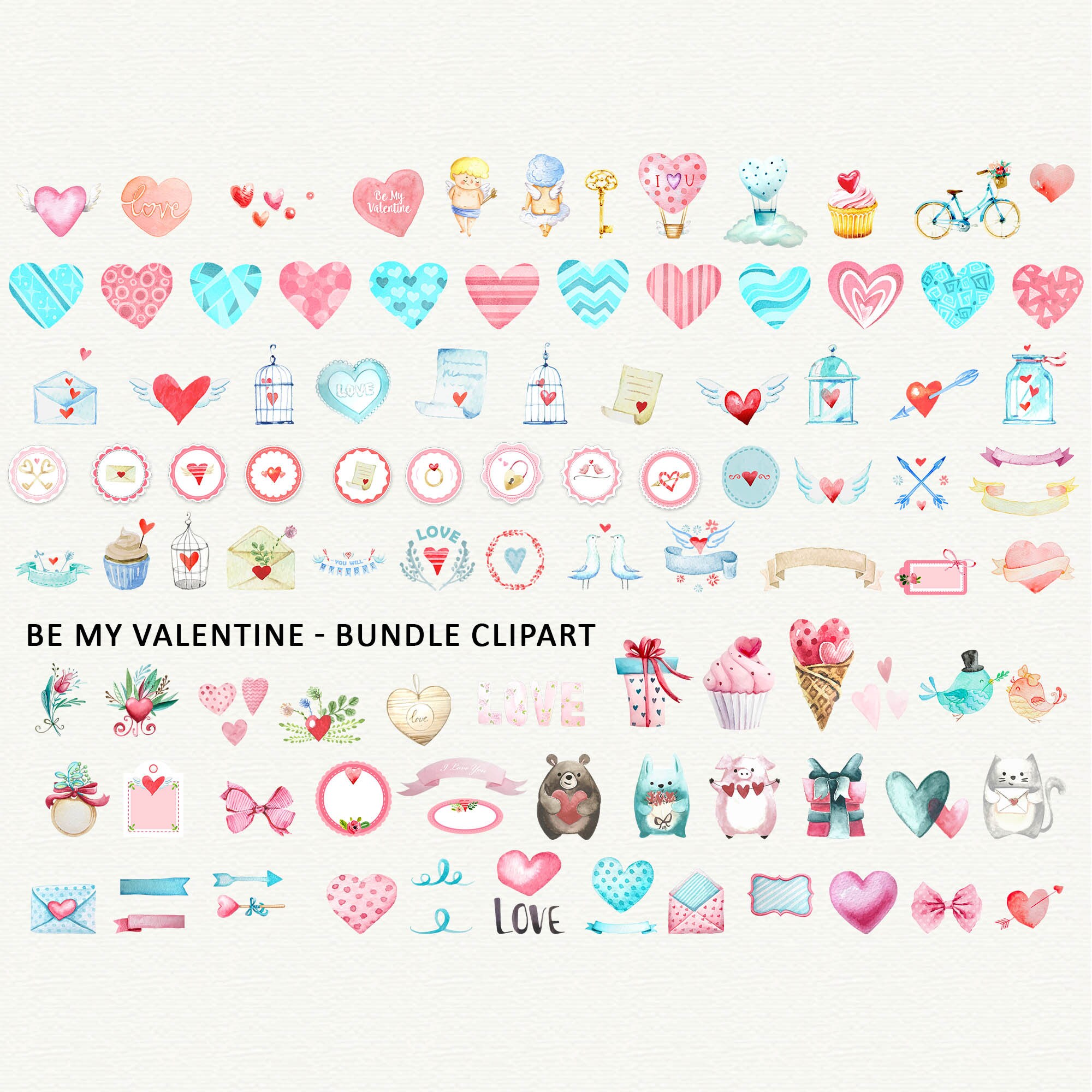 Watercolor Valentines Clipart Bundles Watercolor Love Clip Art - Etsy