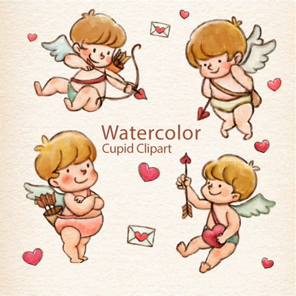 Watercolor Cupid Clipart Valentines Clipart Watercolor Love - Etsy