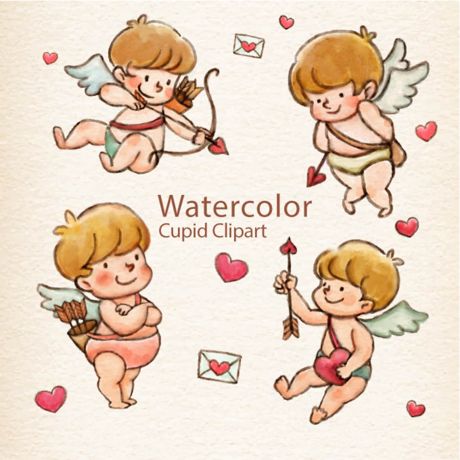 Watercolor Cupid Clipart Valentines Clipart Watercolor Love - Etsy