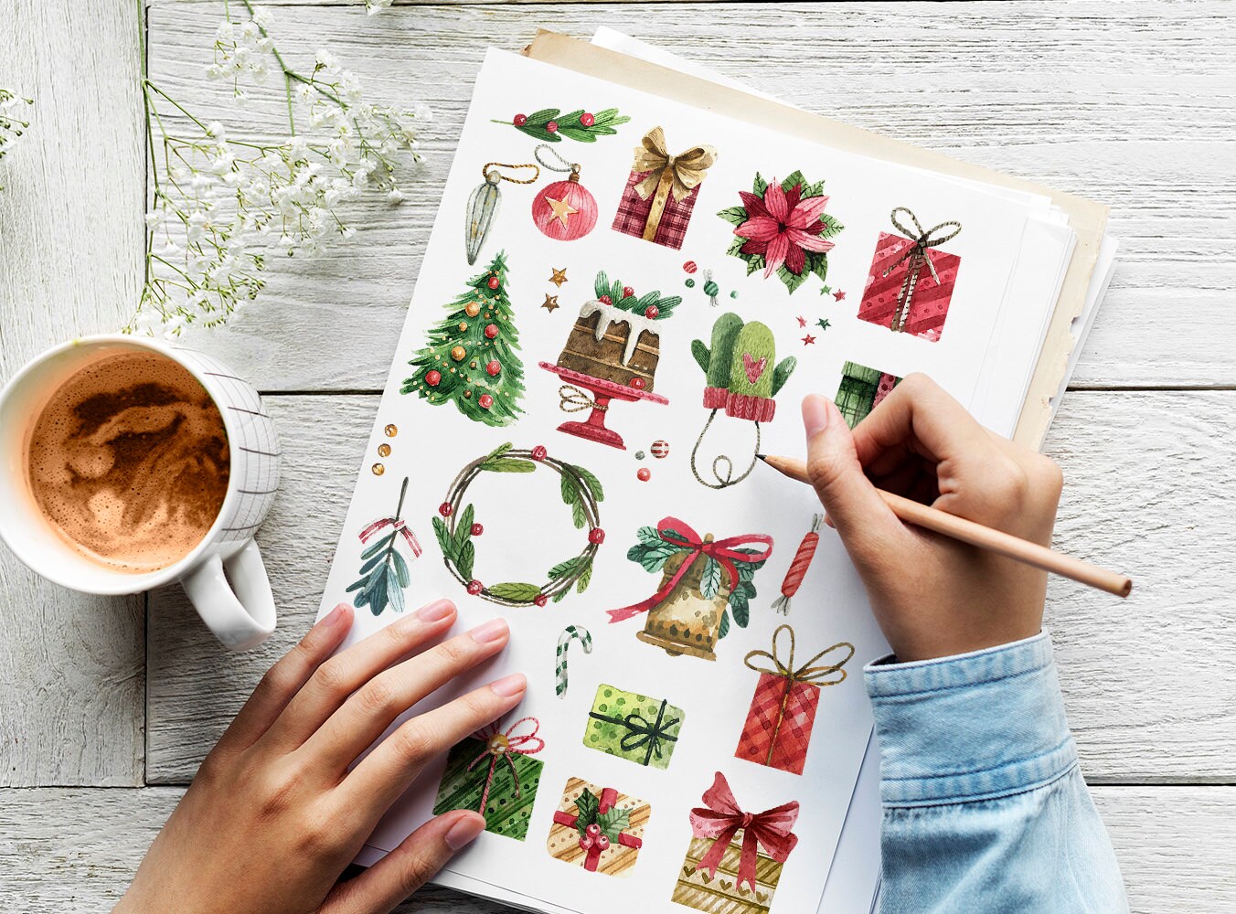 Watercolor Christmas Clipart Vector Holiday Clip Art Printable - Etsy