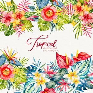 Watercolor Tropical Flowers Clipart Watercolor Tropic Vector Clip Art ...