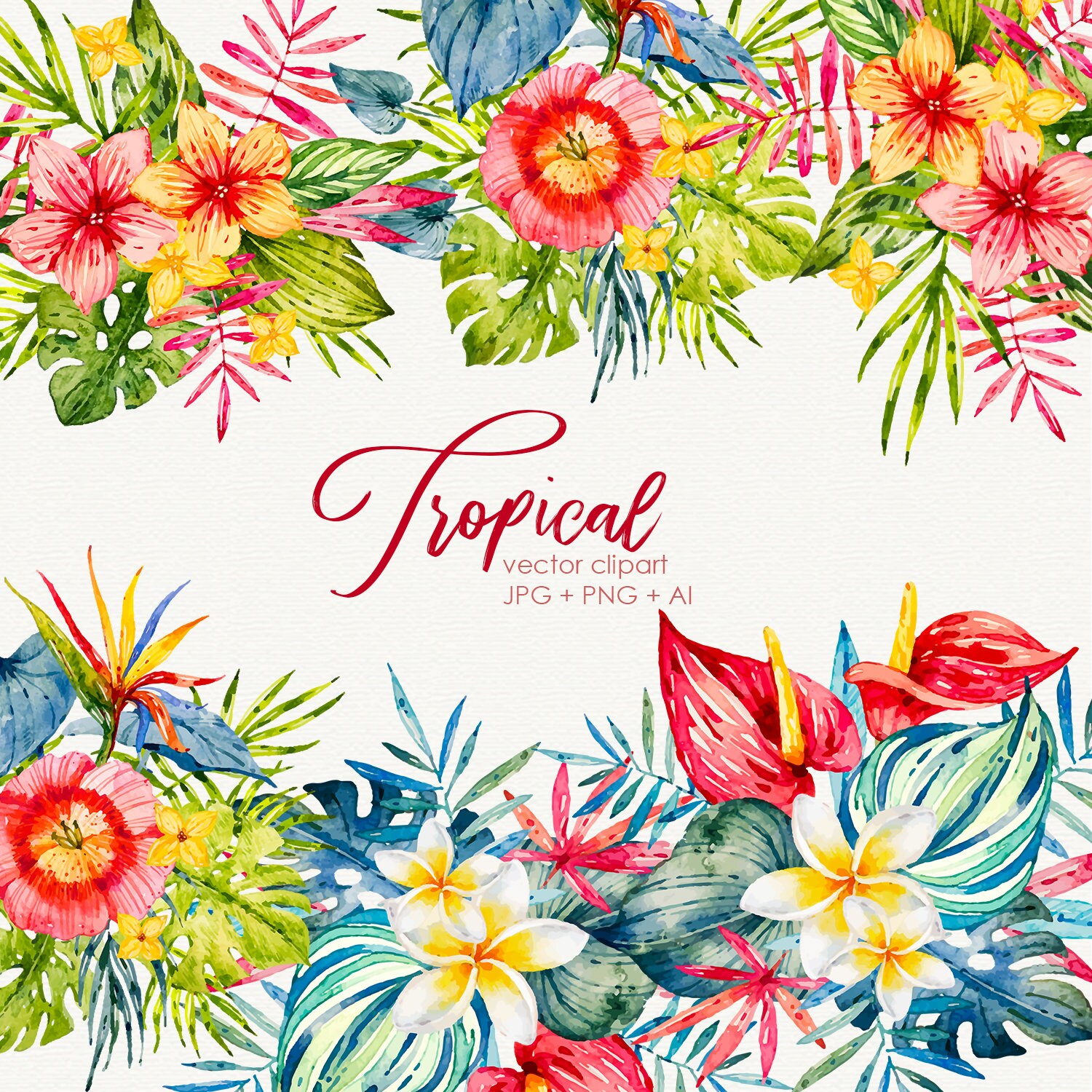 Watercolor Tropical Flowers Clipart Watercolor Tropic Vector - Etsy