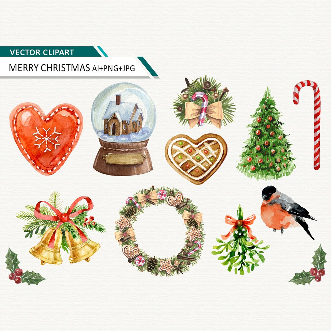 Christmas Clipart Winter Vector Clip Art Watercolor Christmas Printable ...