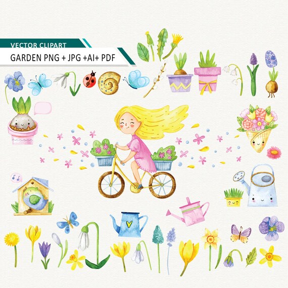 Summer Clipart Watercolor Garden Clipart Commercial Use OK - Etsy