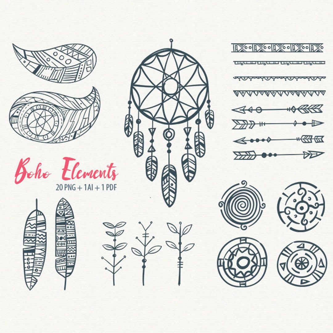 Dream Catcher Clipart Boho Elements Ethnic Vector Clip Art - Etsy