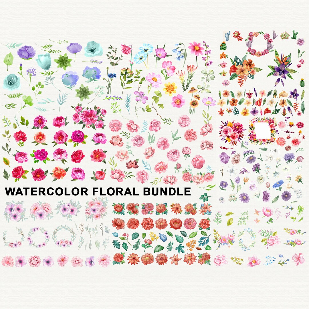 Floral Clipart Watercolor Flowers Clip Art Bundle Instant Download ...