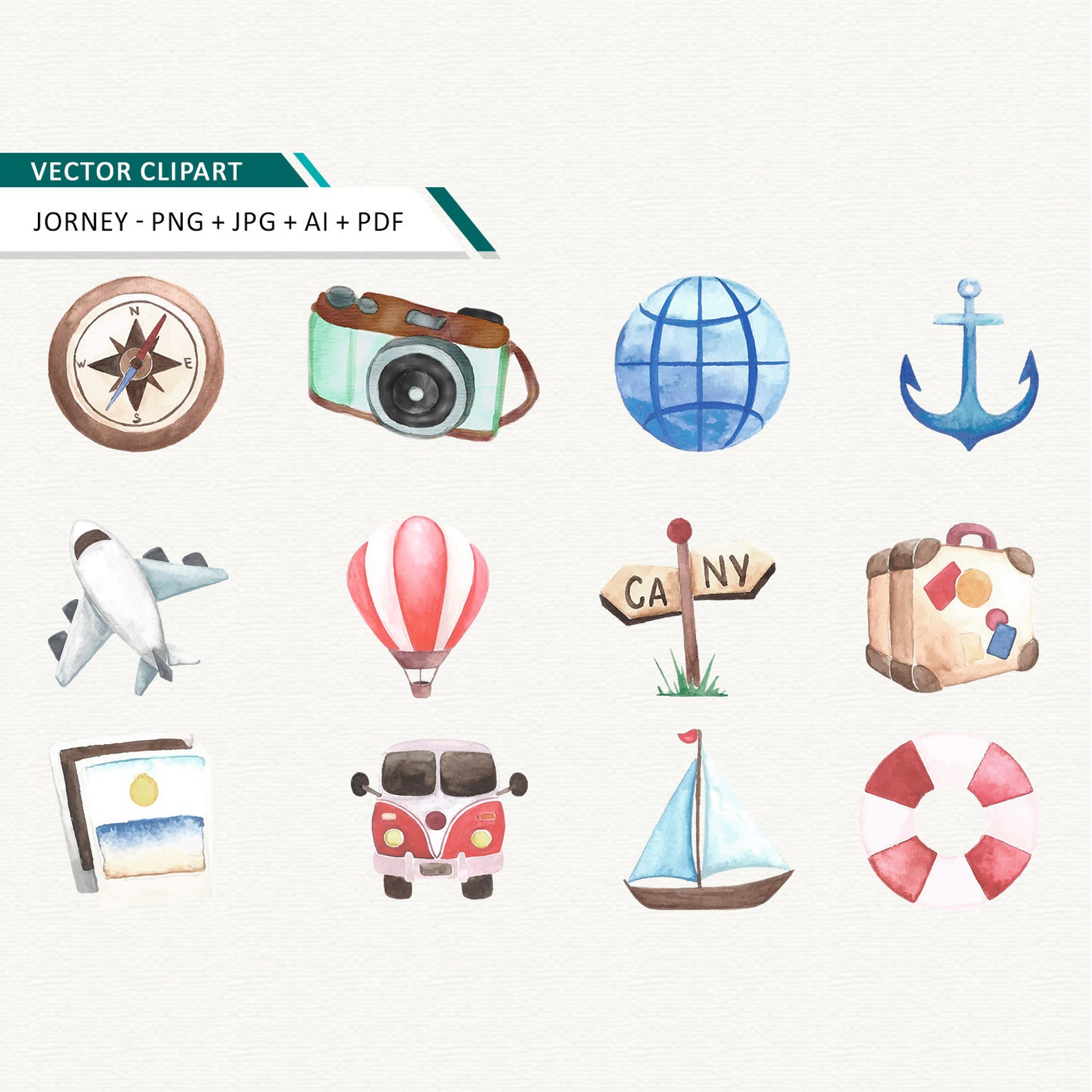 Travel Clipart Watercolor Travel Journey Vector Clip Art - Etsy