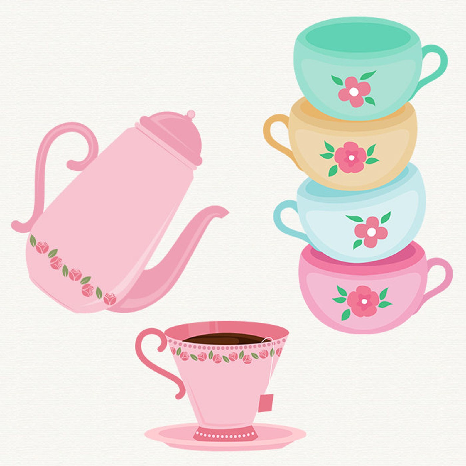 Tea Time Clipart Tea Party Clip Art Cake Graphic Cupcake Printable ...