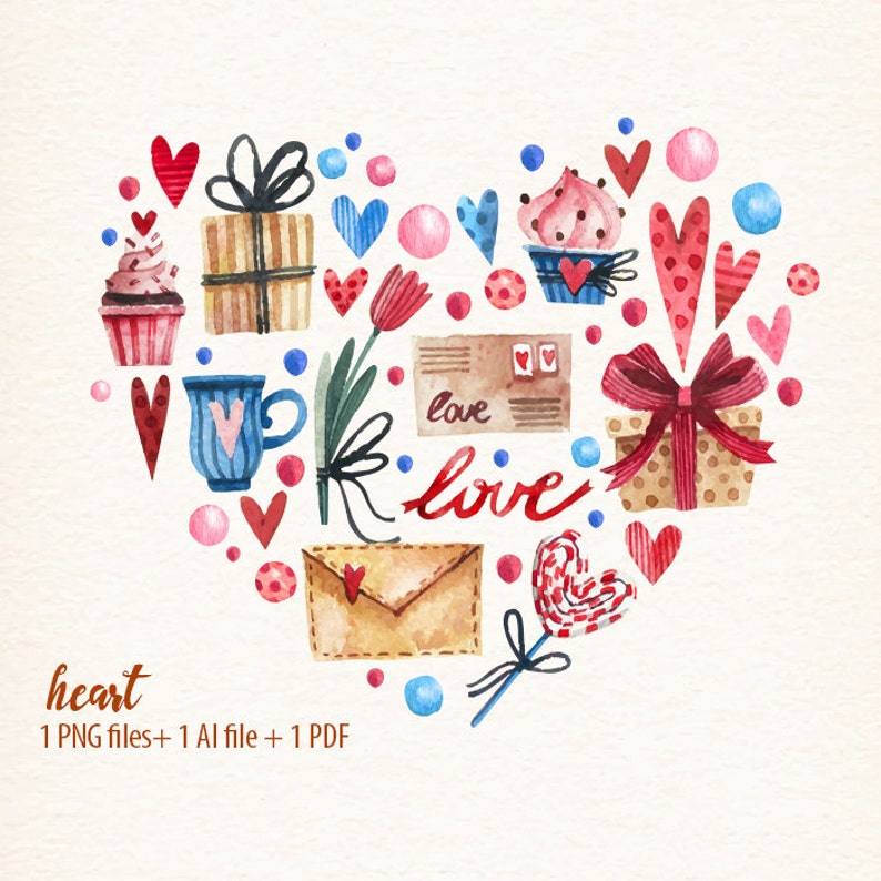 Watercolor Heart Clipart Heart Love Vector Heart - Etsy