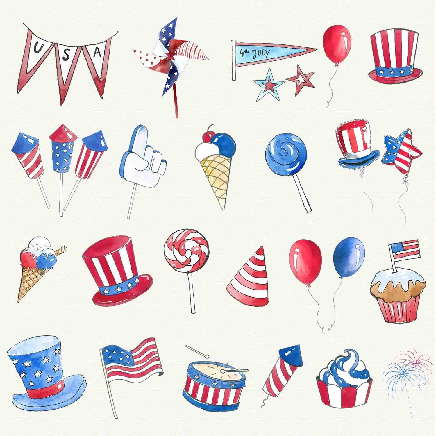 Watercolor America Clip Art Independence Day Vector Clipart 4th July ...