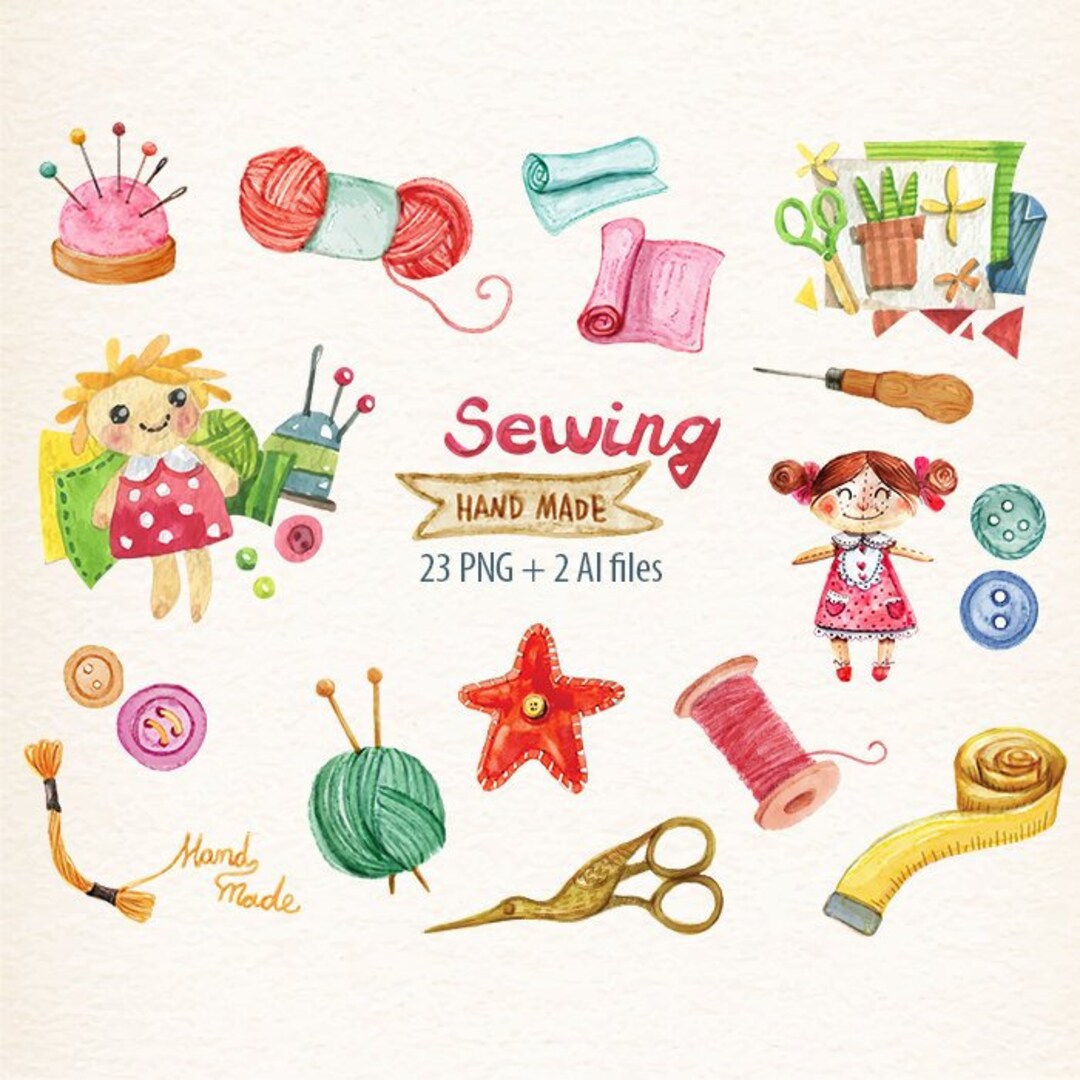 Sewing Clipart Watercolor Craft Hobby Clip Art Knitting Sewing Instant ...