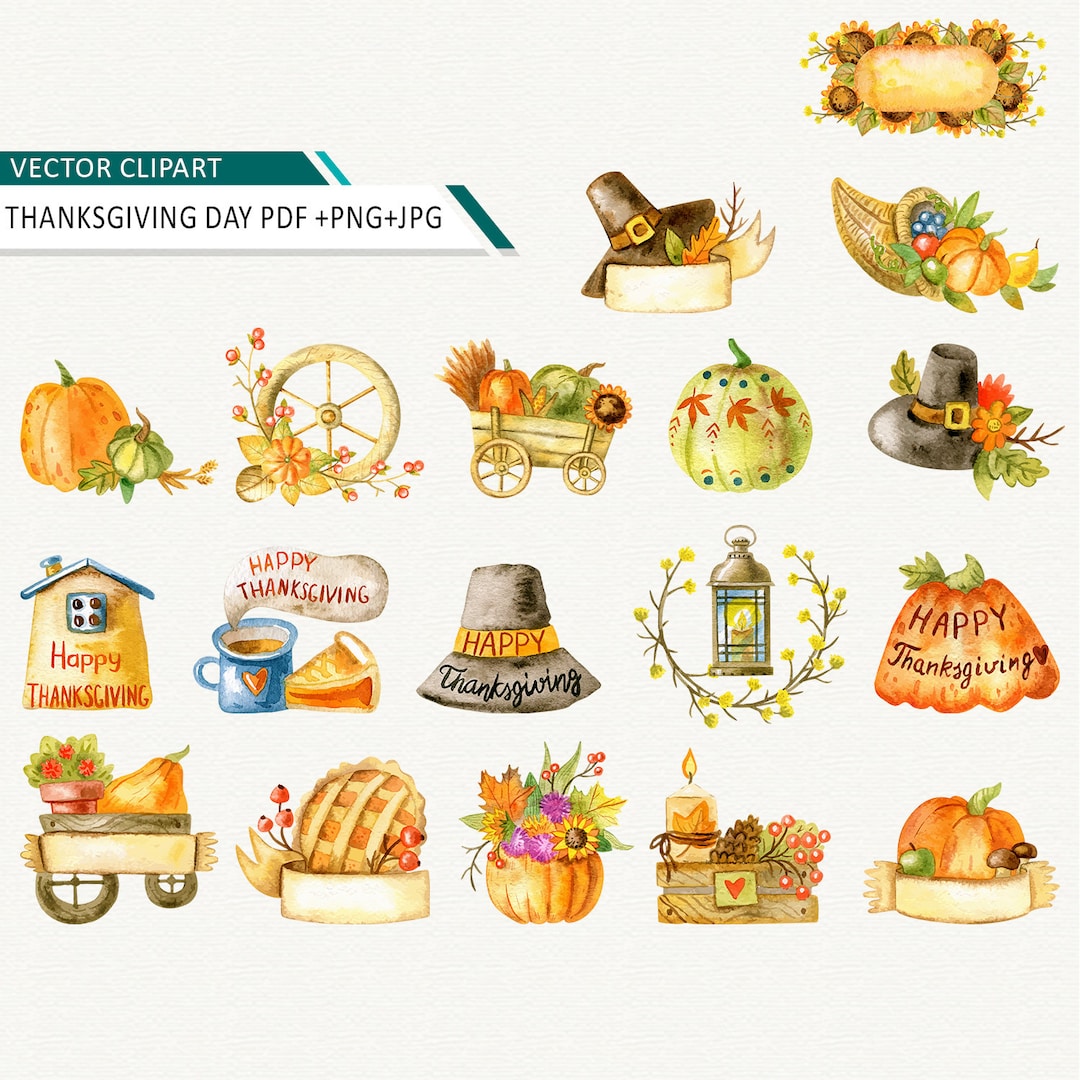 Thanksgiving Clipart Floral Fall Watercolor Pumpkins Instant Download ...