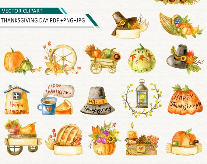 Thanksgiving Clipart Set With Natives and Pilgrims, Autumn Leaves ...
