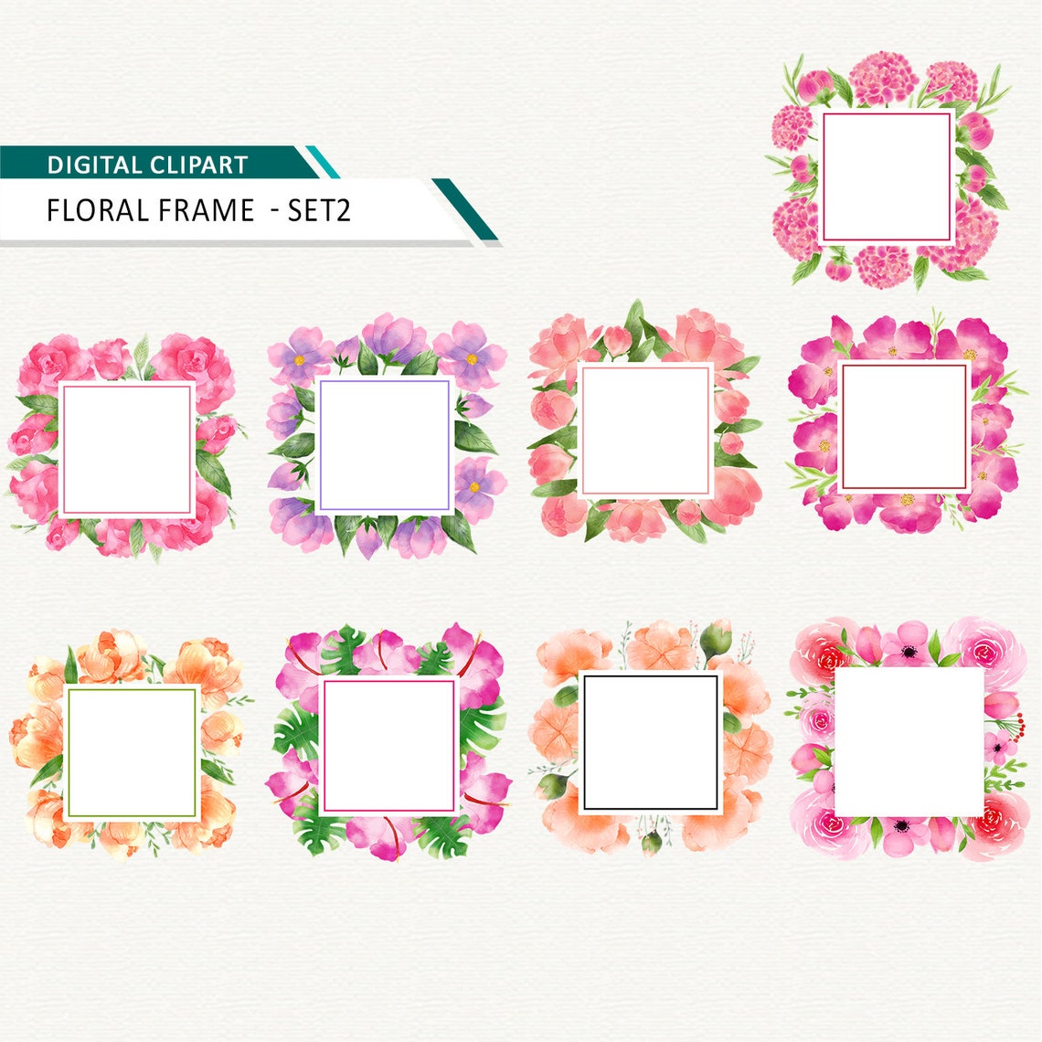 Floral Frames Clipart Flowers Border Watercolor Flowers Bridal | Etsy