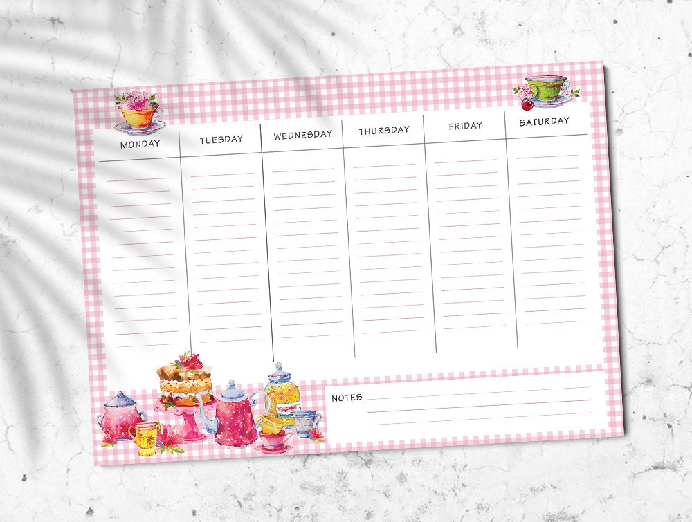 Weekly Planner Printable Tea Party Planner for Print Digital - Etsy
