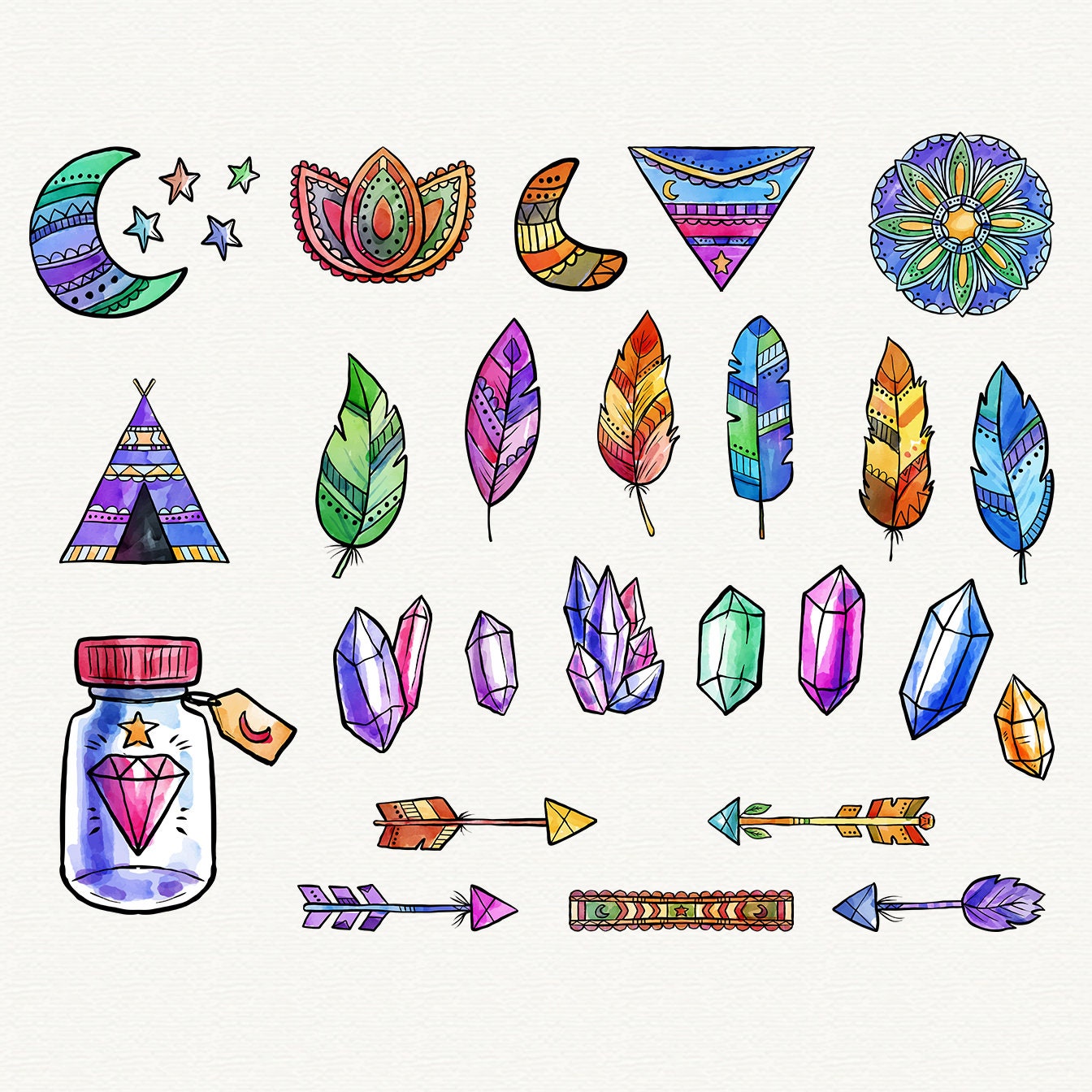 Watercolor Dream catcher clipart Tribal clip art Boho instant | Etsy